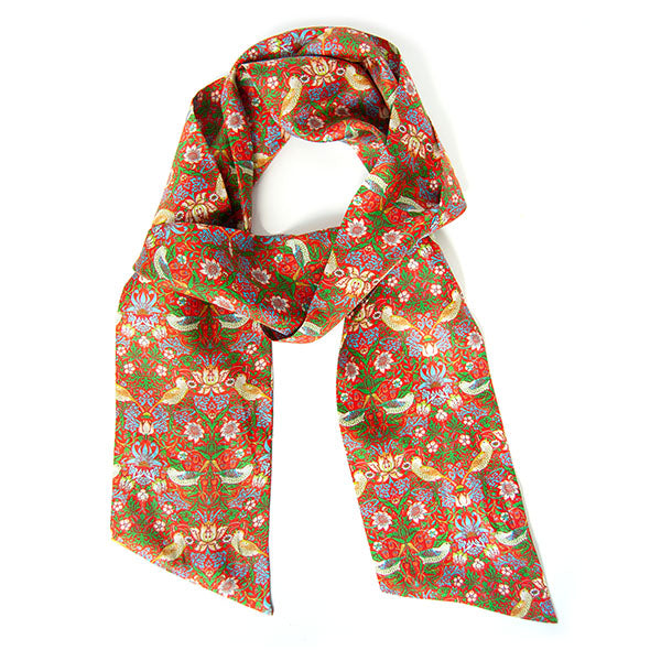 MORRIS STRAWBERRY THIEF RED SKINNY SILK SCARF – Fox & Chave